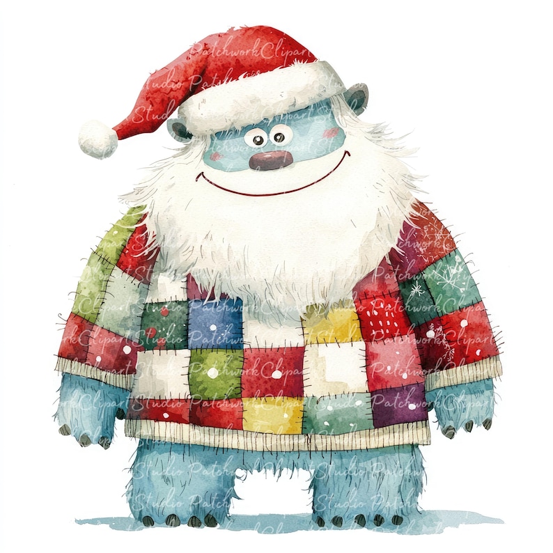 10 Christmas Yeti Clipart Bundle, PNG & JPG, Printable Patchwork ...