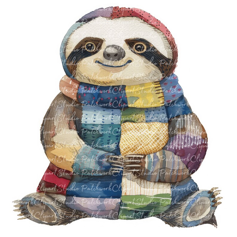 10 Sloths Clipart Bundle, PNG & JPG, Printable Patchwork Sloth ...