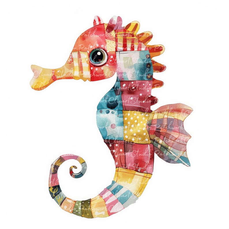 10 Seahorses Clipart Bundle, PNG & JPG, Printable Patchwork Seahorse ...