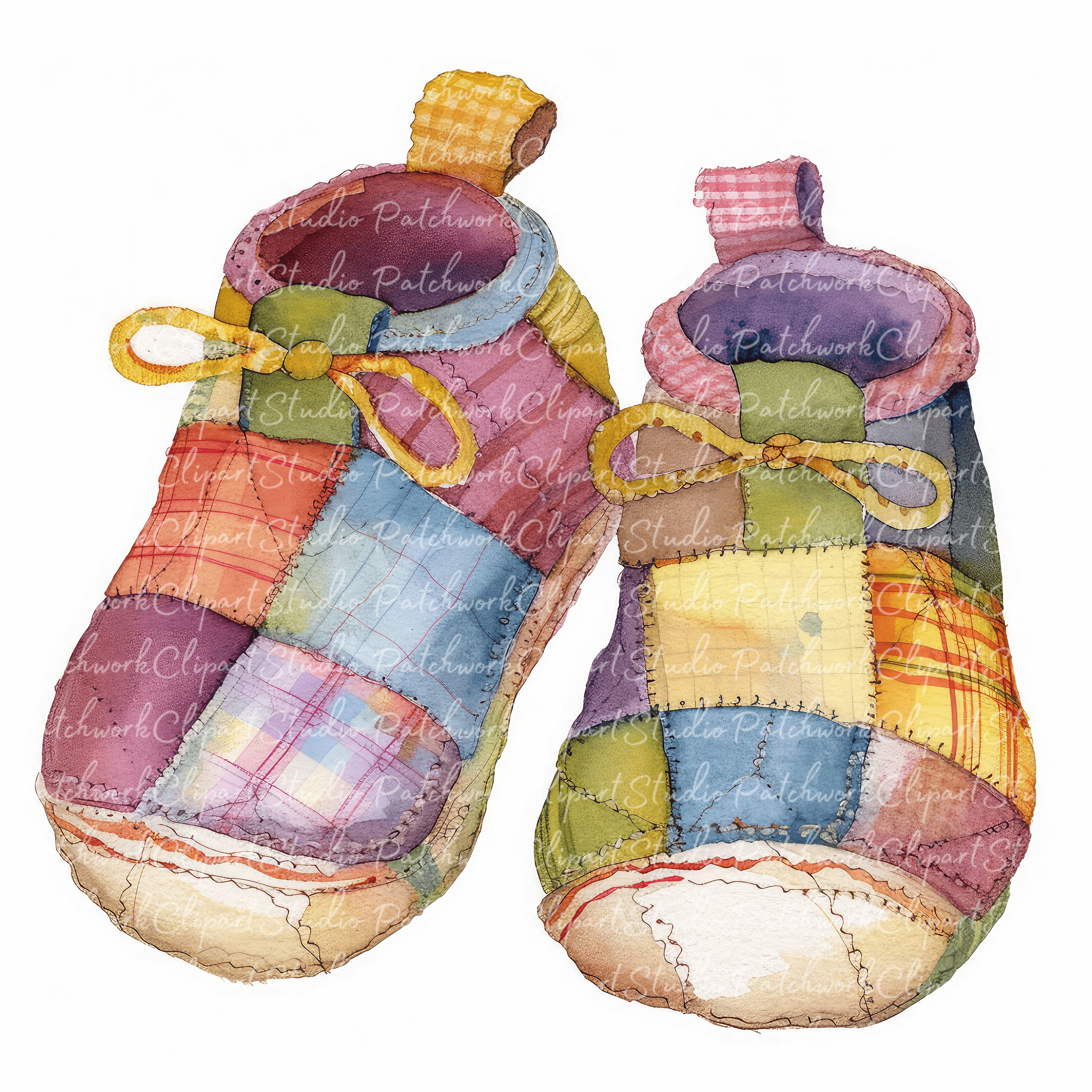 10 Kids' Shoes Clipart Bundle, PNG & JPG, Printable Patchwork Shoe ...