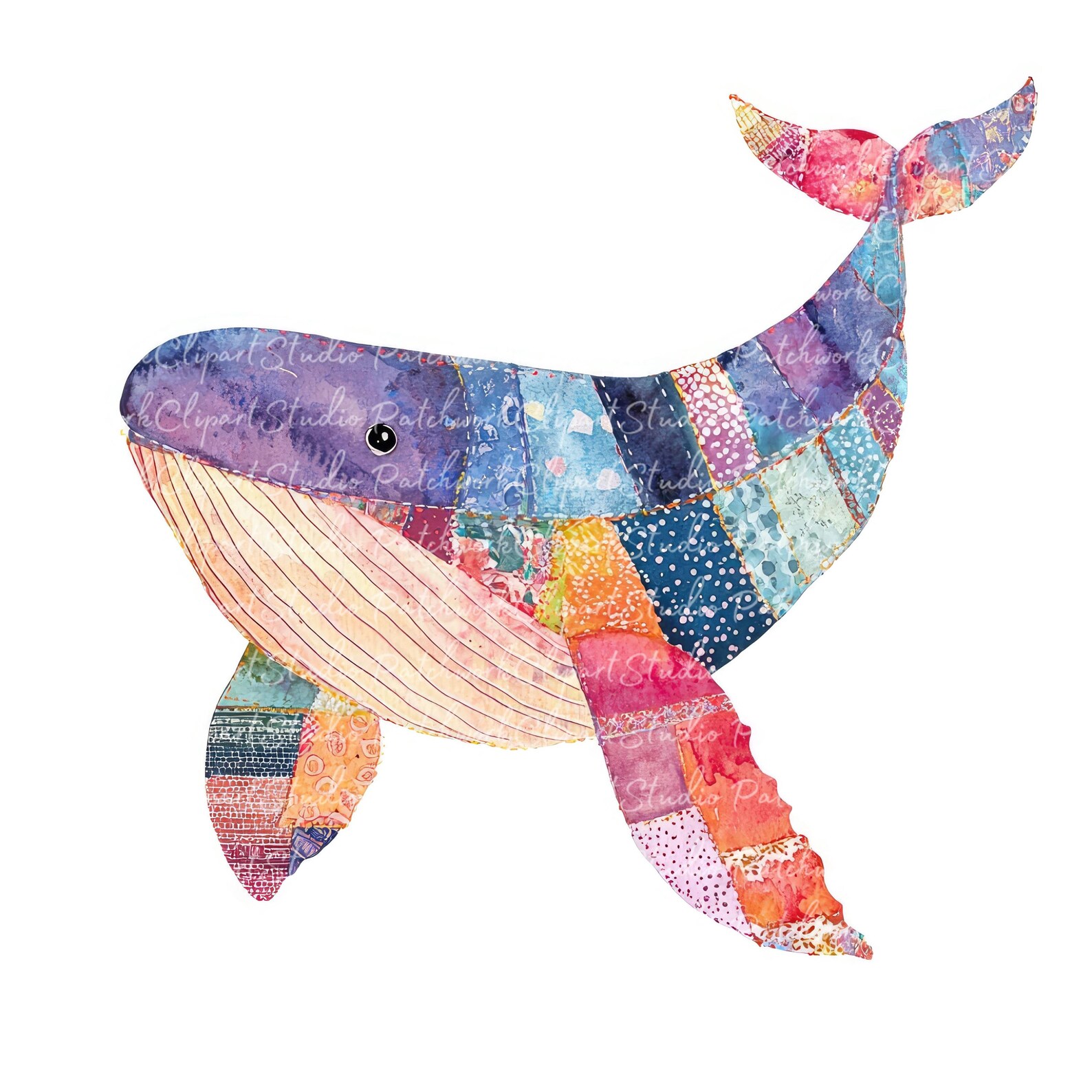 10 Whale Clipart Bundle, PNG & JPG, Printable Patchwork Whale ...