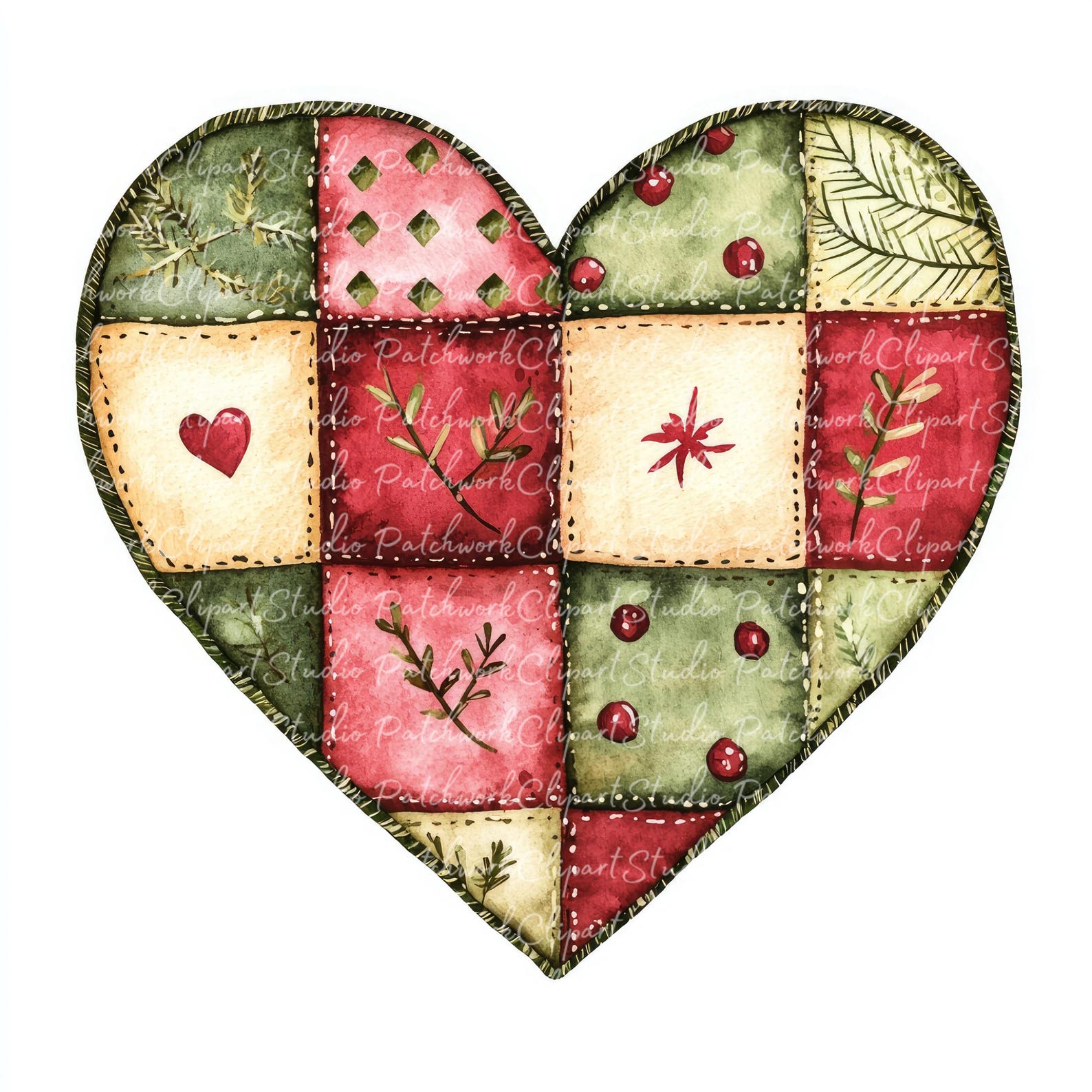 10 Christmas Heart Clipart Bundle, PNG & JPG, Printable Patchwork, XMAS ...