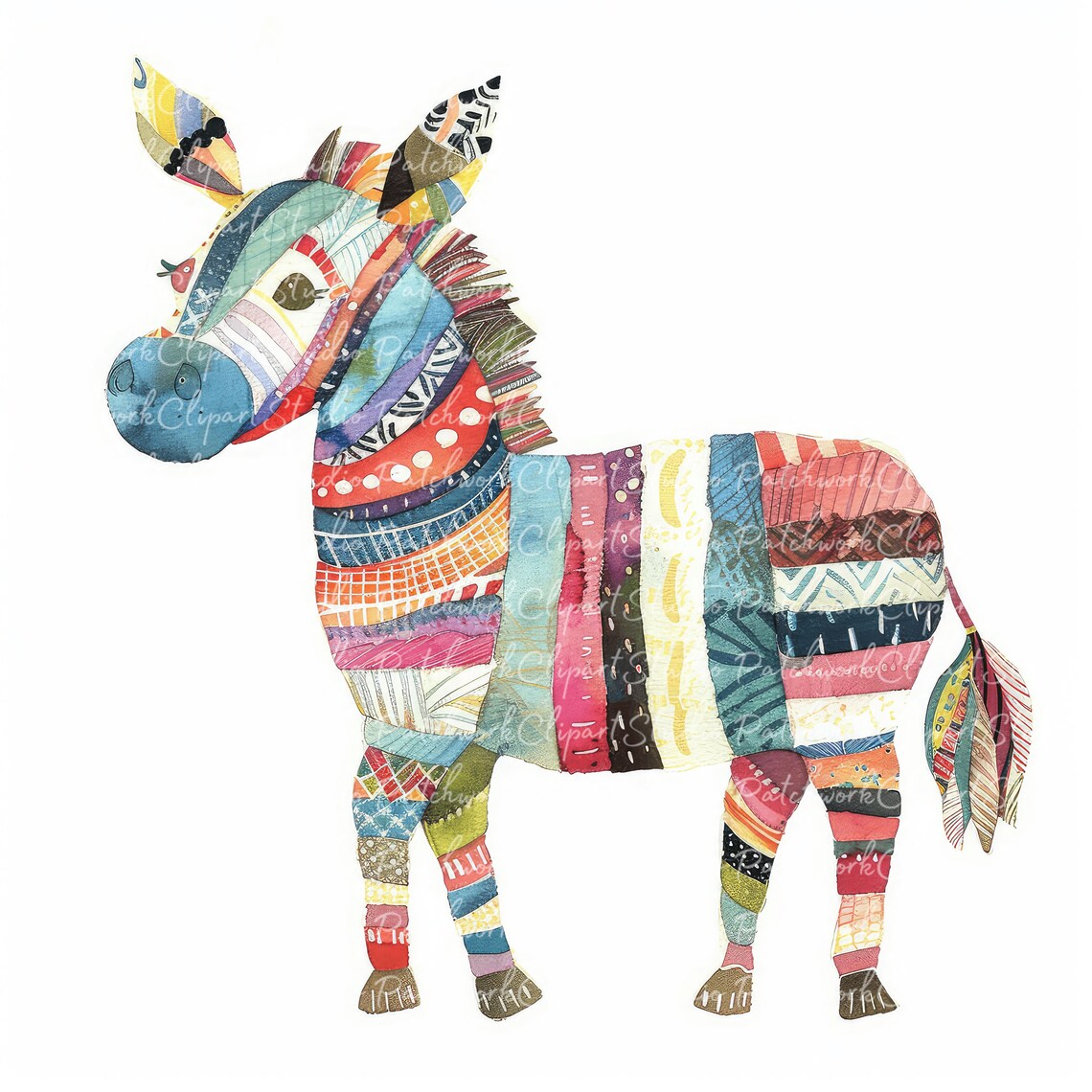 10 Zebras Clipart Bundle, PNG & JPG, Printable Patchwork Zebra ...