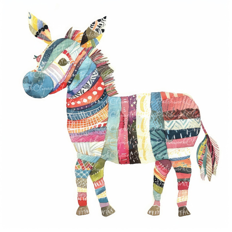 10 Zebras Clipart Bundle, PNG & JPG, Printable Patchwork Zebra, Illustrations, Digital Download ...