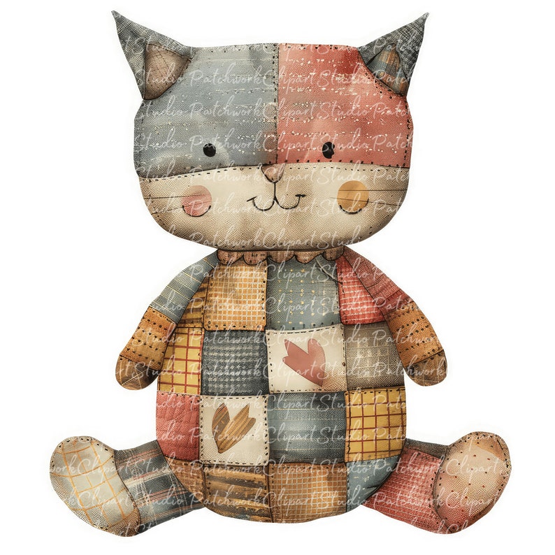 10 Cats Clipart Bundle, Printable Patchwork Cat, Quilted Fabric ...