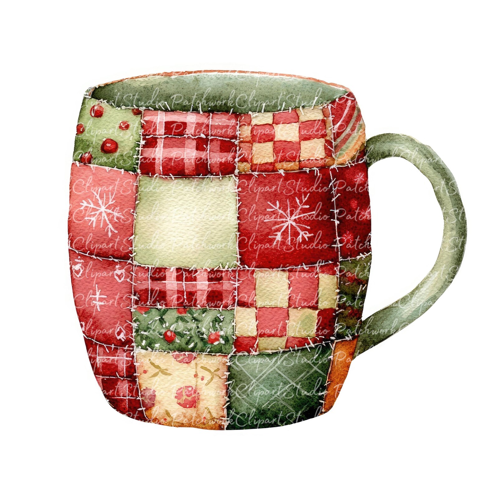 10 Christmas Mug Clipart Bundle, PNG & JPG, Printable Patchwork, Winter ...