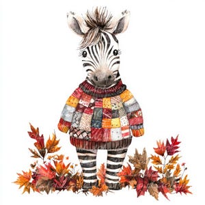 10 Autumn Zebra Clipart Bundle, PNG & JPG, Printable Patchwork, Zebra ...