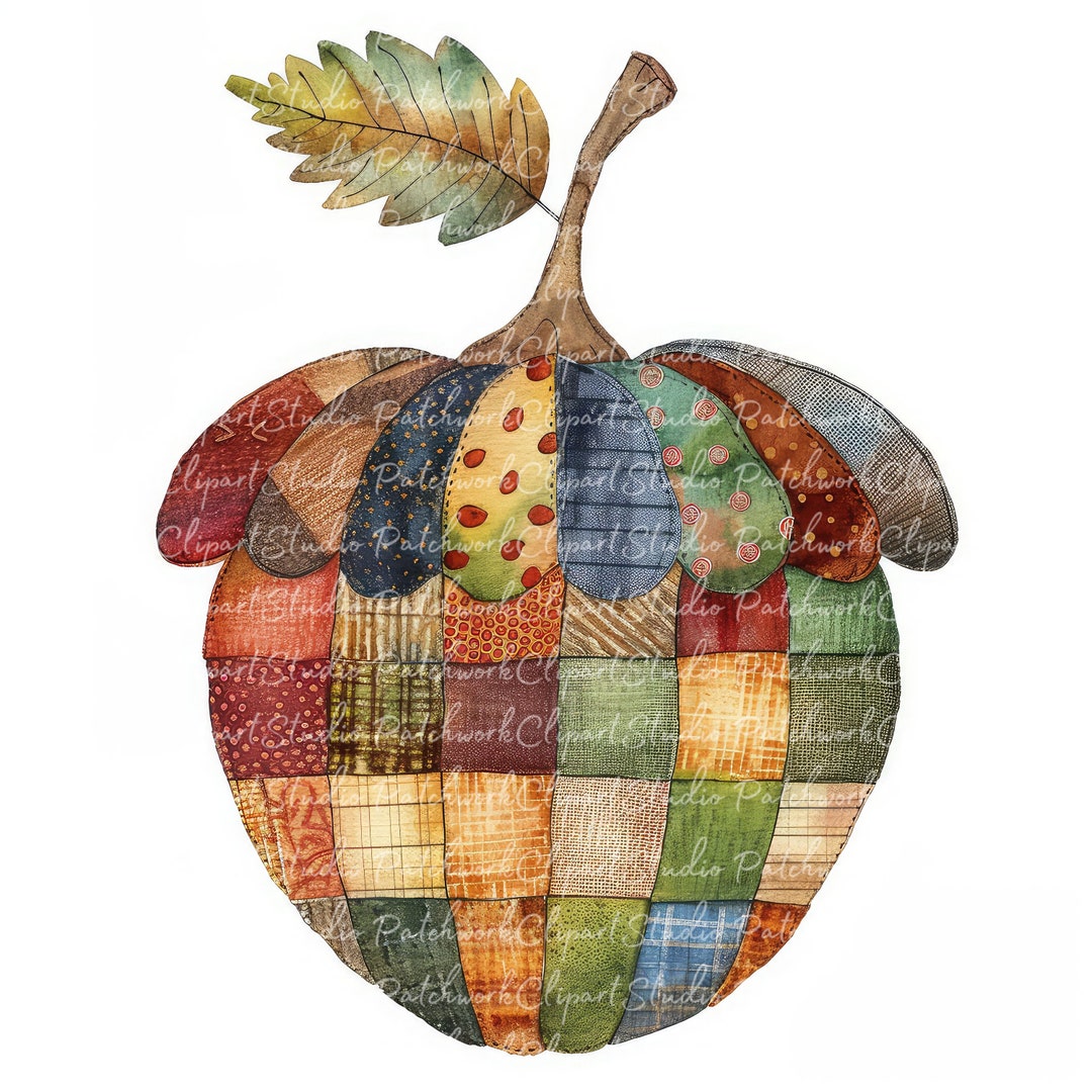 10 Acorns Clipart Bundle, PNG & JPG, Printable Patchwork Acorn ...