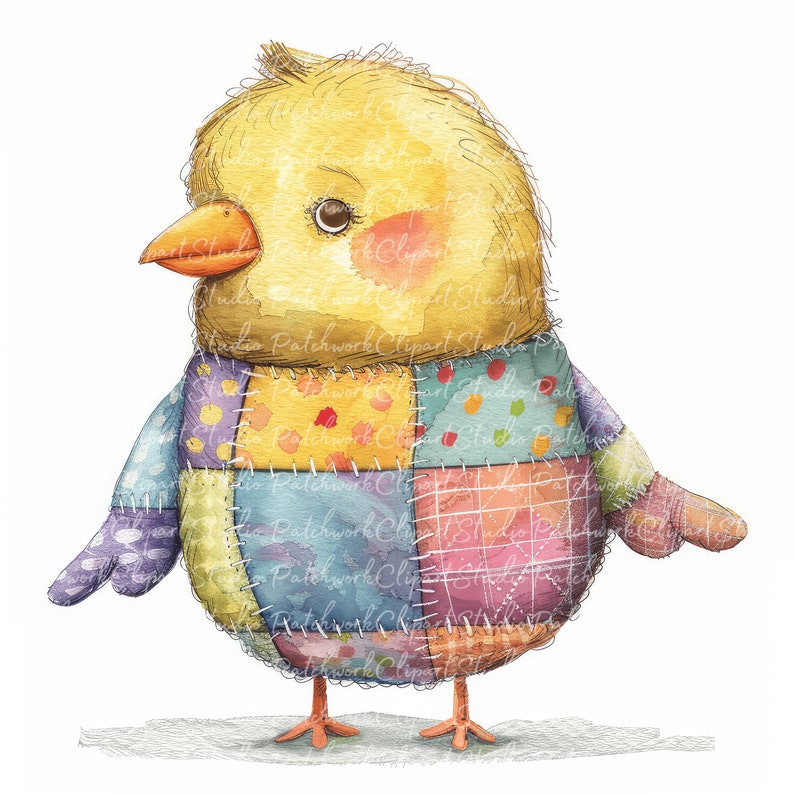 10 Chicks Clipart Bundle, PNG & JPG, Printable Patchwork Chick ...
