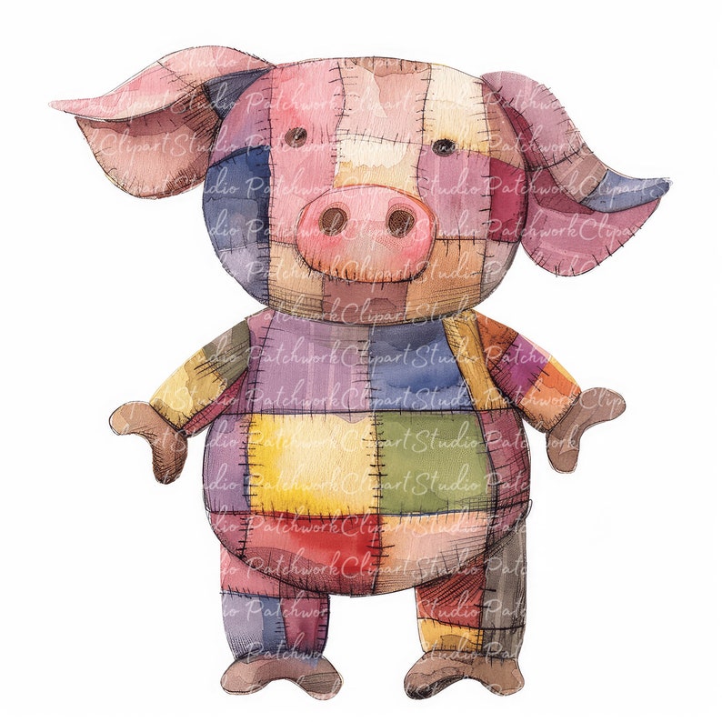 10 Pigs Clipart Bundle, PNG & JPG, Printable Patchwork Pig, Illustrations, Digital Download ...