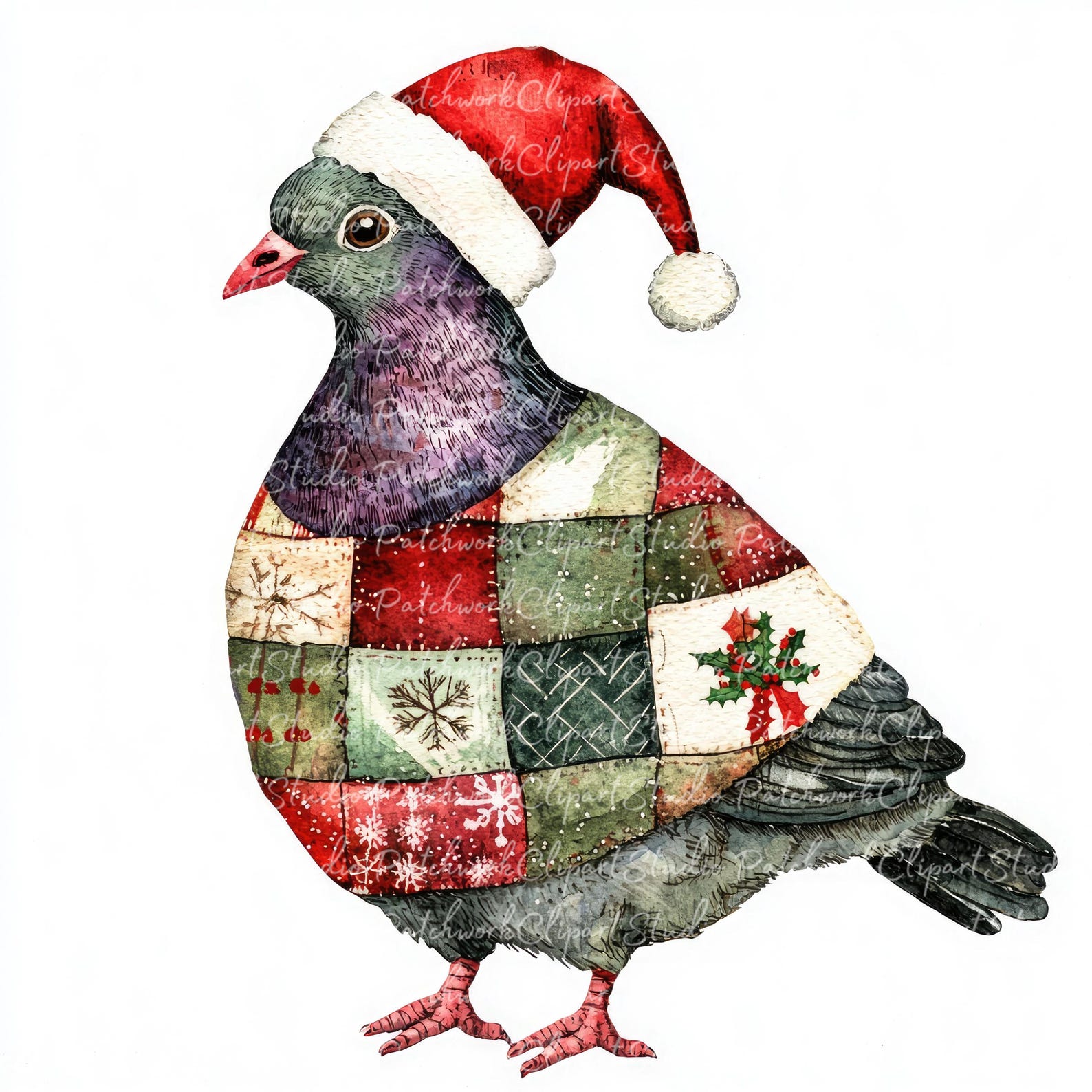 10 Christmas Pigeon Clipart Bundle, PNG & JPG, Printable Patchwork ...