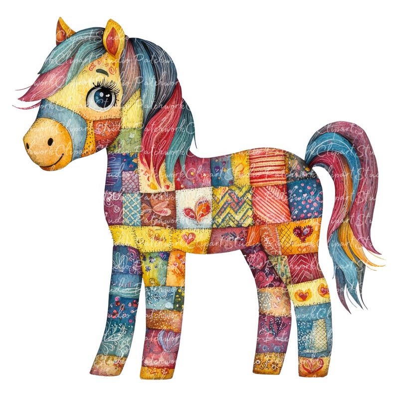 10 Pony Clipart Bundle, PNG & JPG, Printable Patchwork Pony ...