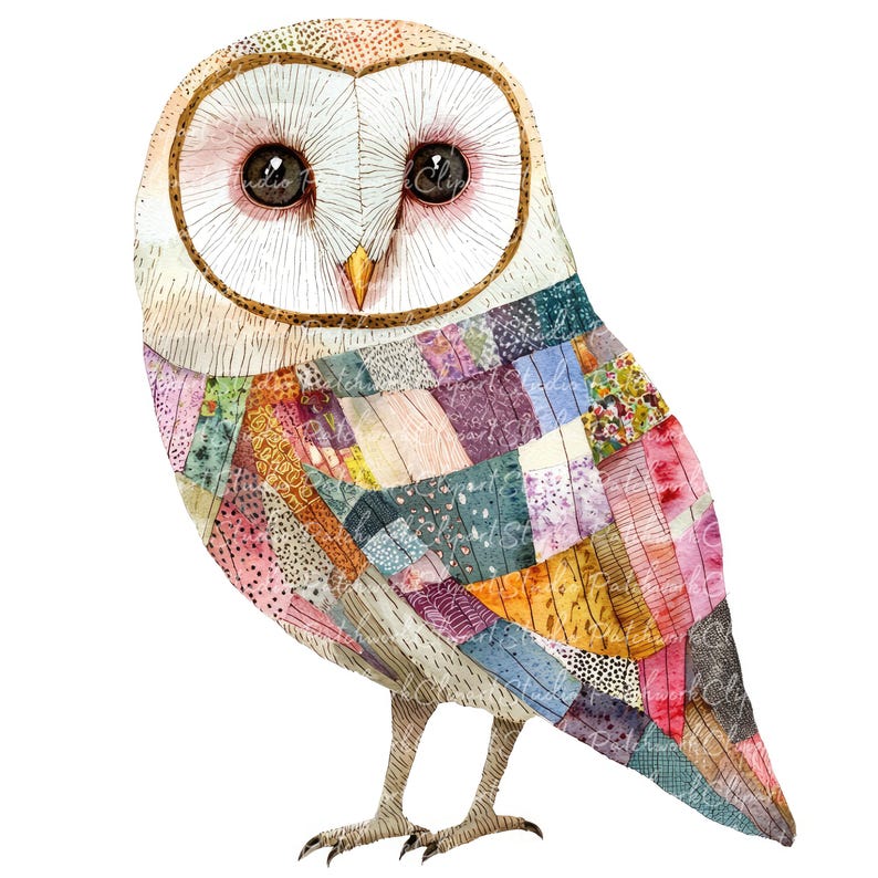 10 Barn Owl Clipart Bundle, PNG & JPG, Printable Patchwork Owl ...
