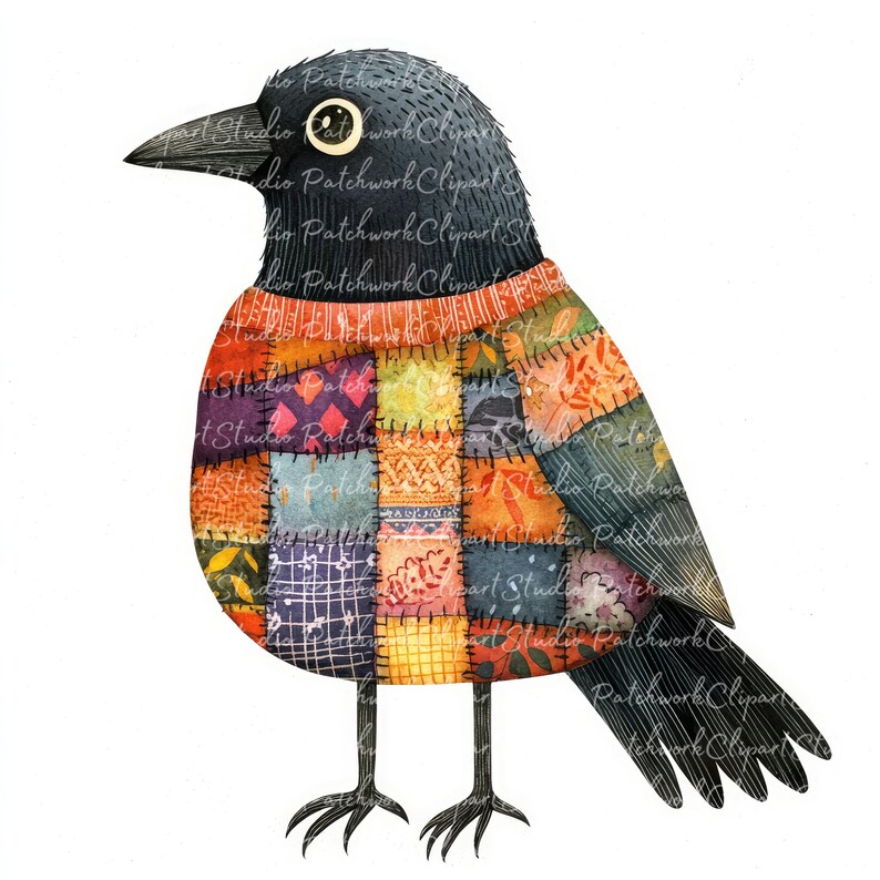 10 Autumn Crow Clipart Bundle, PNG & JPG, Printable Patchwork, Black ...