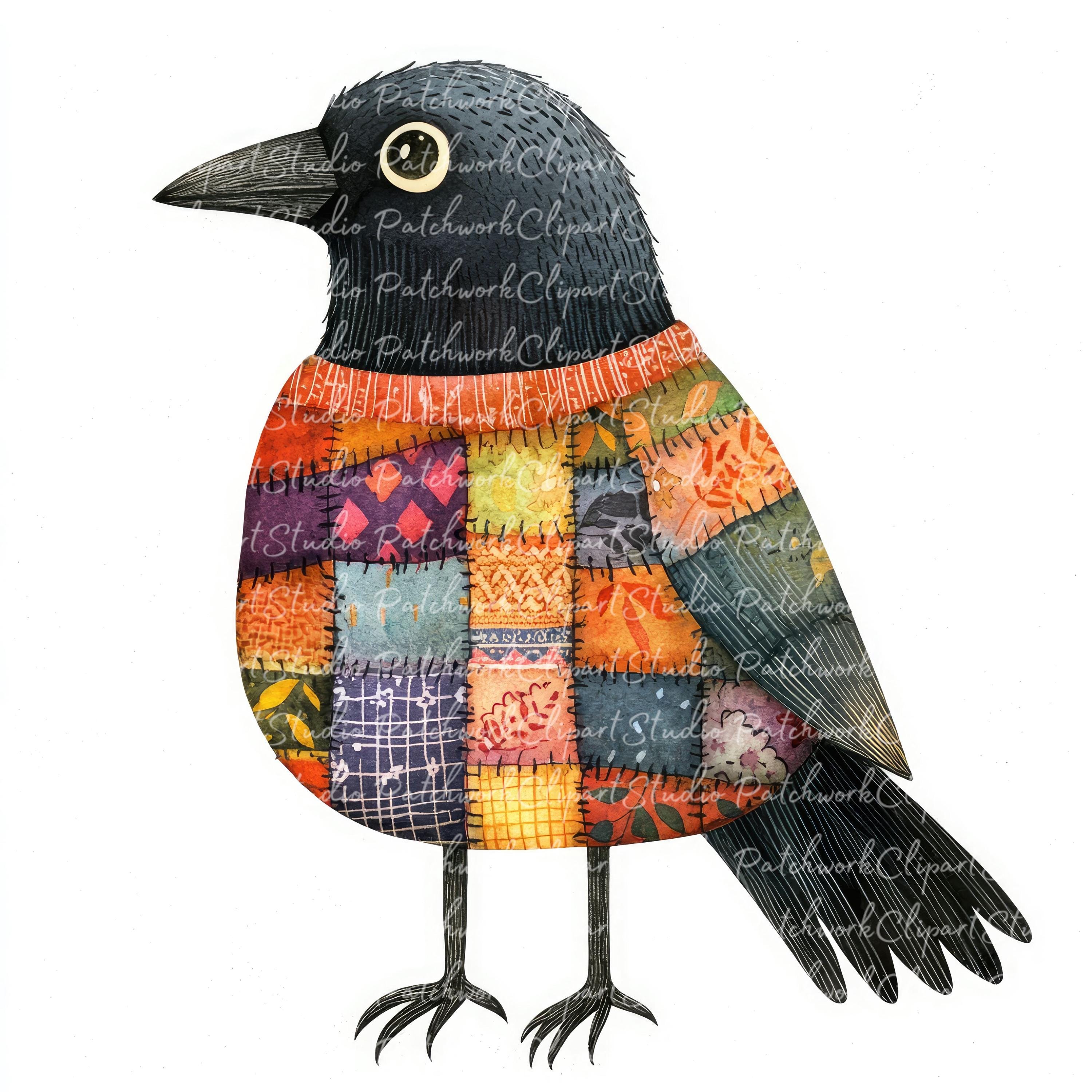 10 Autumn Crow Clipart Bundle, PNG & JPG, Printable Patchwork, Black ...