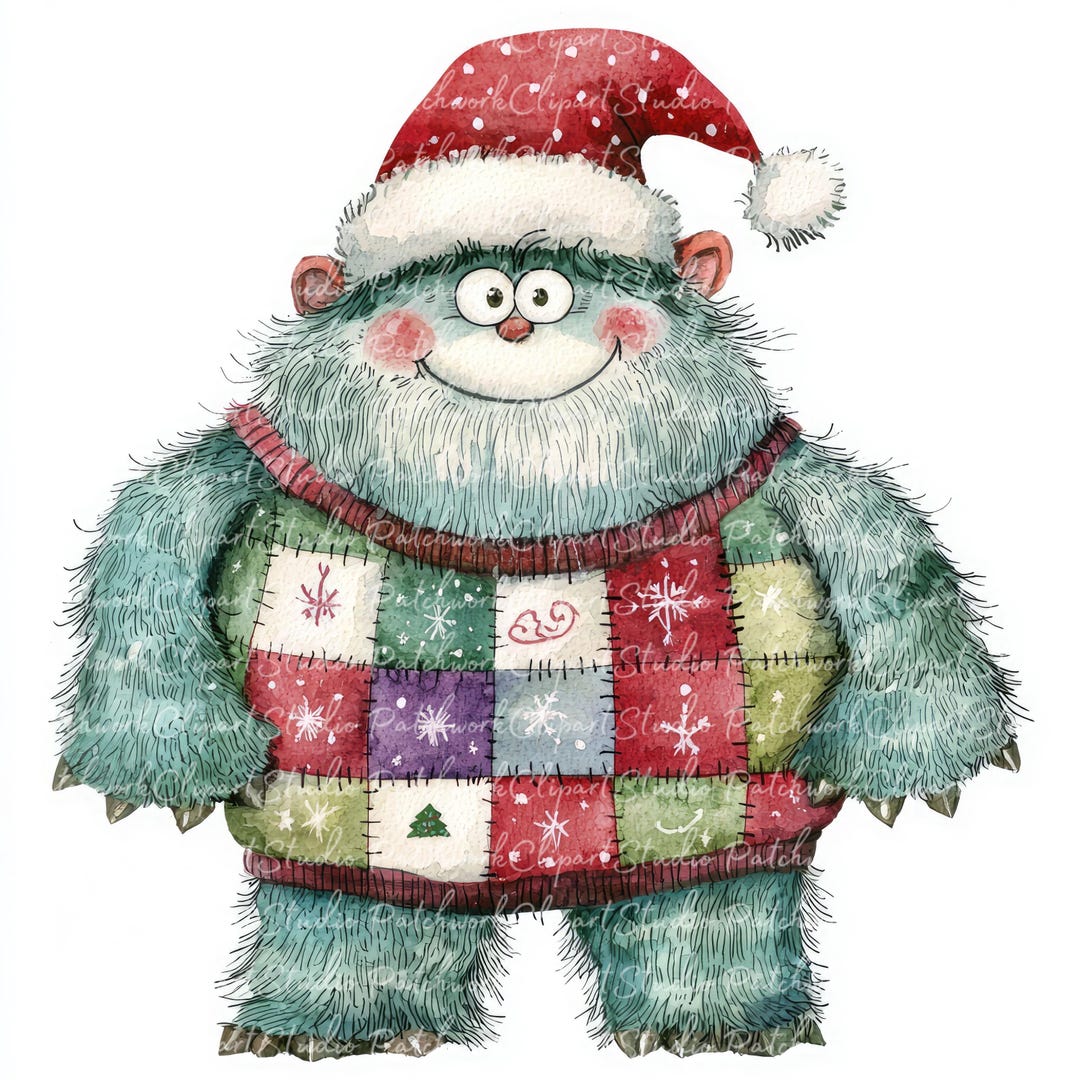 10 Christmas Yeti Clipart Bundle, PNG & JPG, Printable Patchwork ...