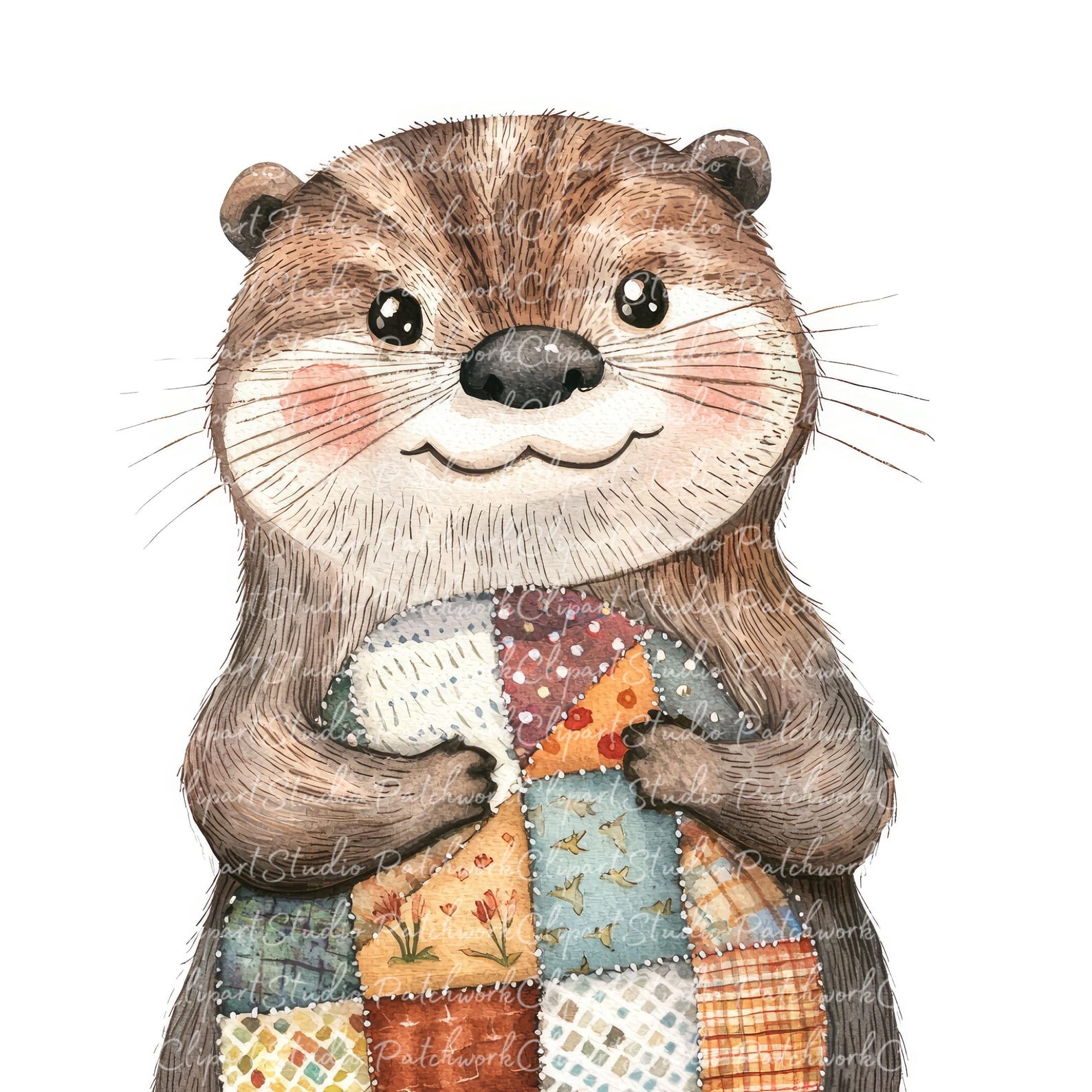 10 Otter Clipart Bundle, PNG & JPG, Printable Patchwork Animals ...