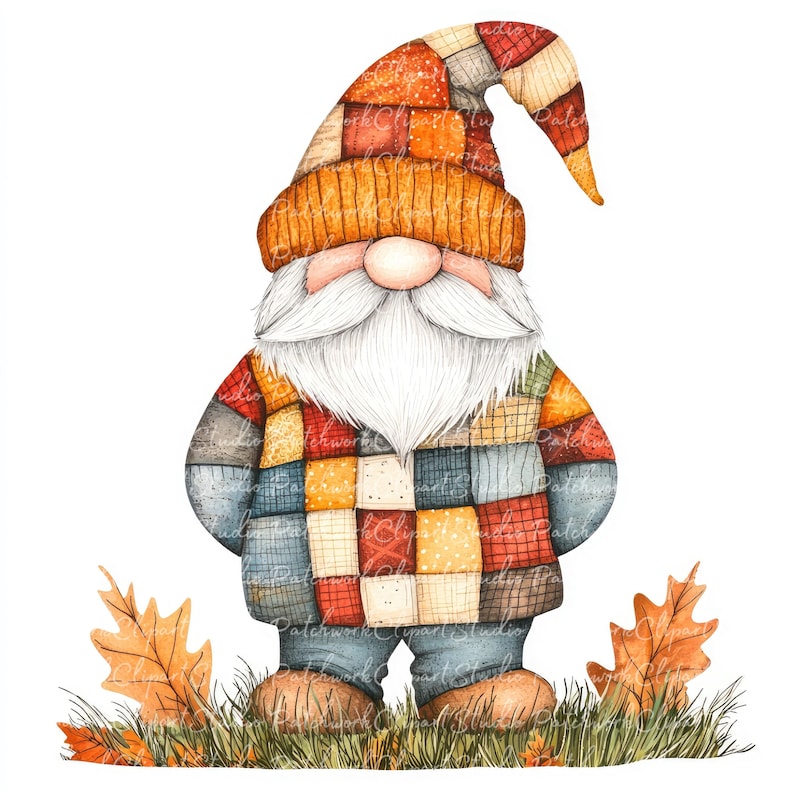 10 Autumn Gnome Clipart Bundle, PNG & JPG, Printable Patchwork, Gnome ...