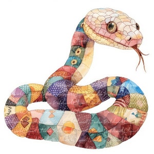 10 Snakes Clipart Bundle, Printable Patchwork Snake, Quilted Fabric ...