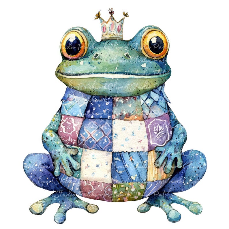 10 Frog Prince Clipart Bundle, PNG & JPG, Printable Patchwork Frog ...