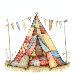 10 Tent Clipart Bundle, PNG & JPG, Printable Patchwork Tents ...