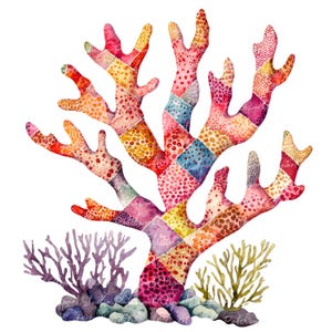 10 Coral Clipart Bundle, PNG & JPG, Printable Patchwork Corals ...