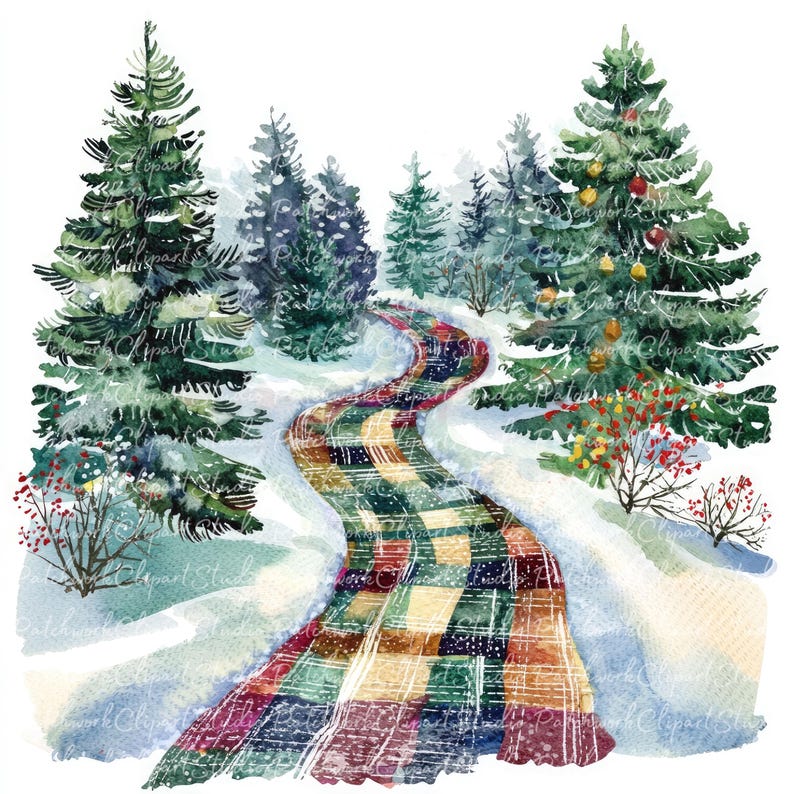 10 Winter Road Clipart Bundle, PNG & JPG, Printable Patchwork ...