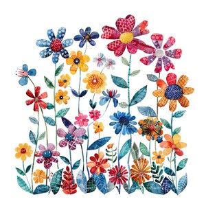 10 Flowers Clipart Bundle, PNG & JPG, Printable Patchwork Flower ...