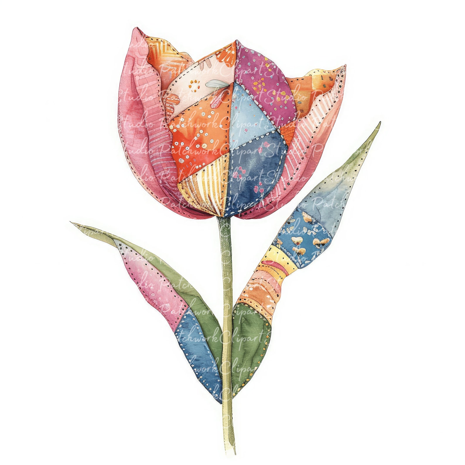 10 Tulips Clipart Bundle, PNG & JPG, Printable Patchwork Tulip ...