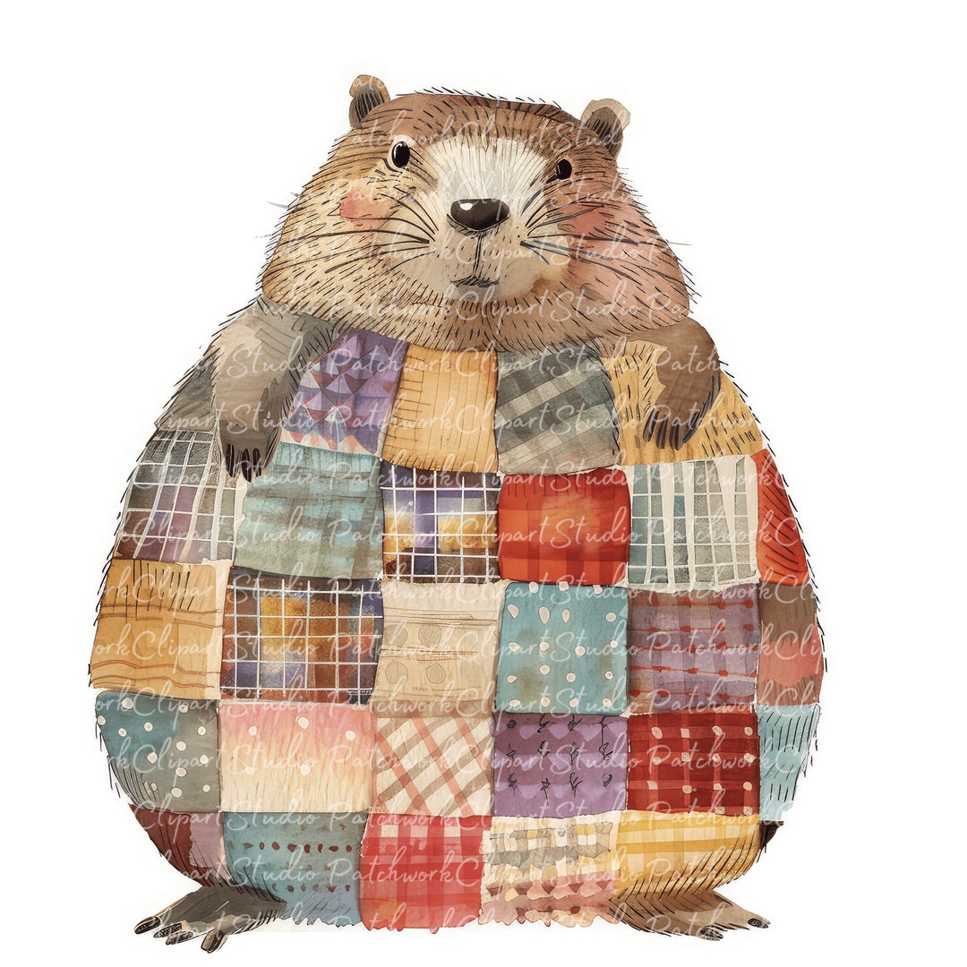 10 Groundhogs Clipart Bundle, PNG & JPG, Printable Patchwork Groundhog ...