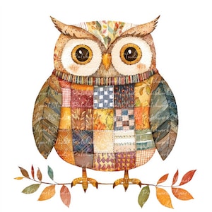 10 Autumn Owl Clipart Bundle, PNG & JPG, Printable Patchwork, Owl in ...