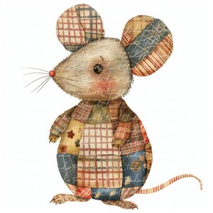 10 Mice Clipart Bundle, Printable Patchwork Mouse, Quilted Fabric ...