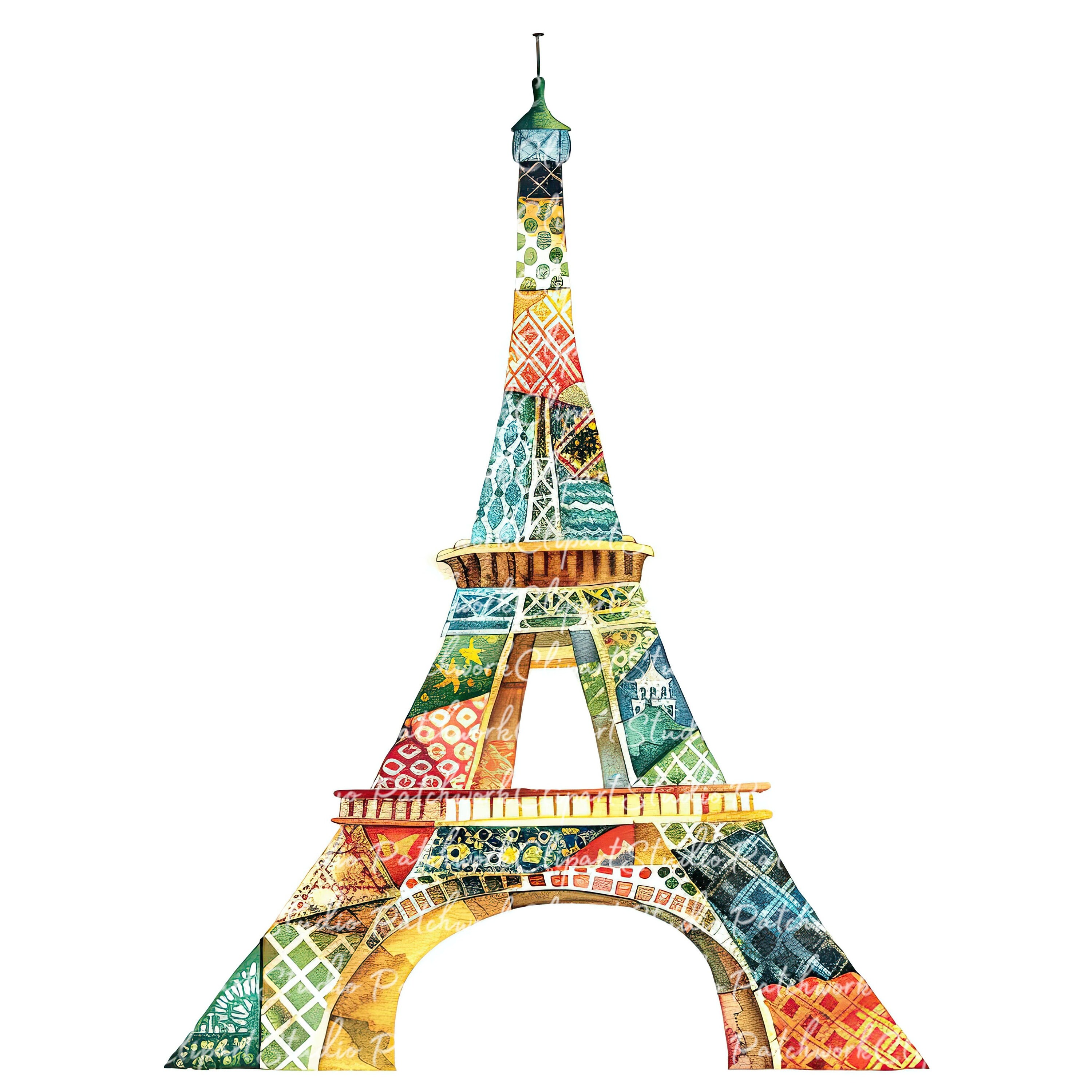 10 Eiffel Tower Clipart Bundle, Printable Patchwork Paris, Quilted ...