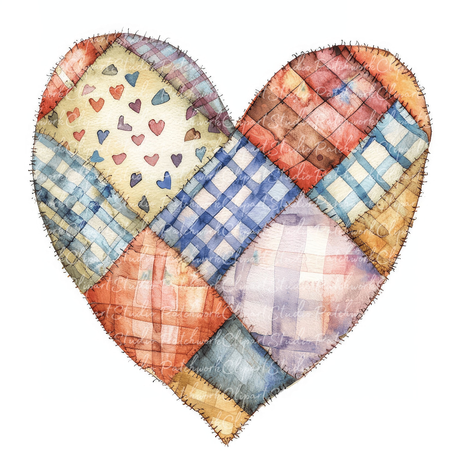 10 Hearts Clipart Bundle, PNG & JPG, Printable Patchwork Heart ...