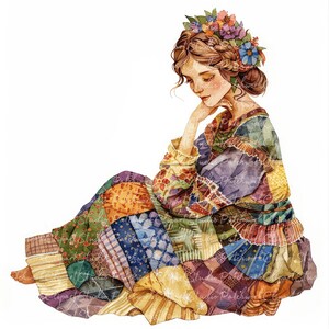 10 Women Clipart Bundle, PNG & JPG, Printable Patchwork Woman ...