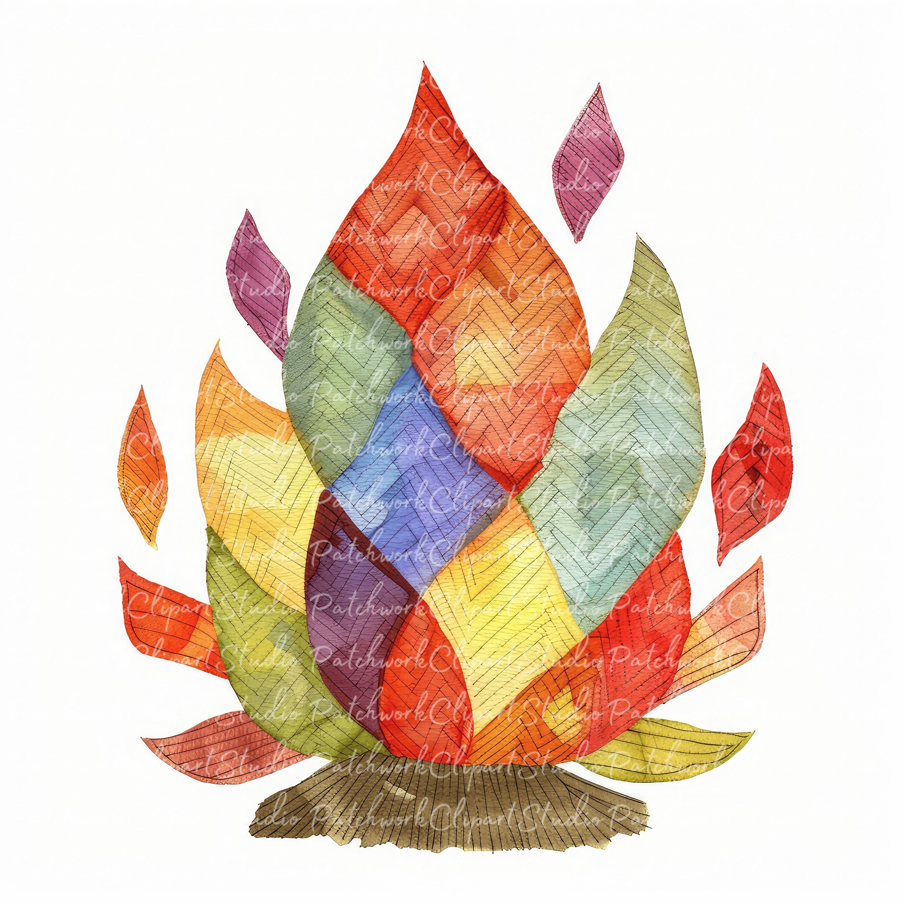 10 Fire Clipart Bundle, Printable Patchwork Flames, Quilted Fabric ...