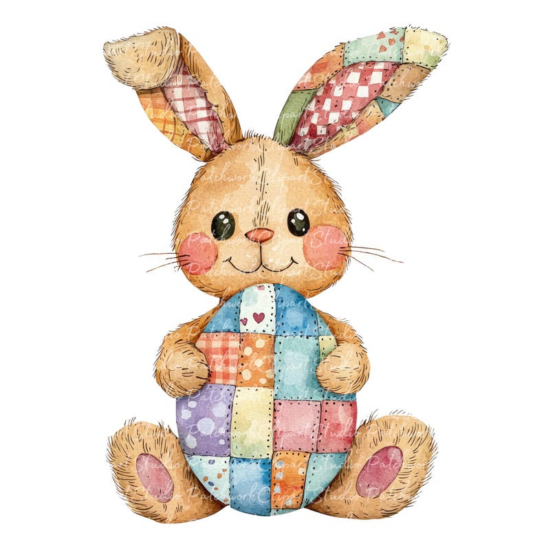 10 Easter Bunny Clipart Bundle, PNG & JPG, Printable Patchwork ...