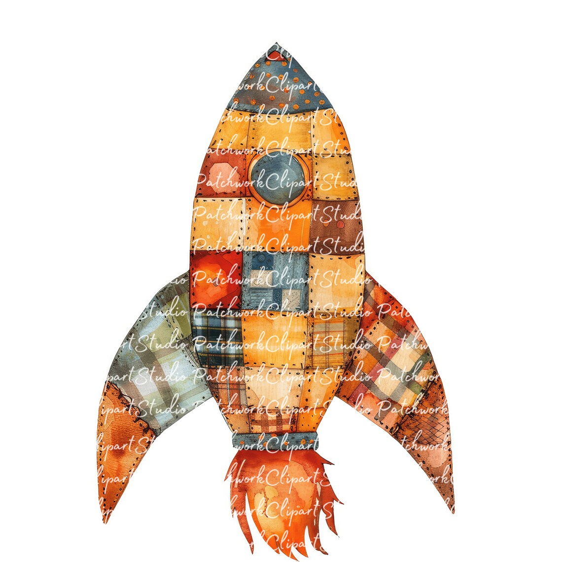 10 Rockets Clipart Bundle, Printable Patchwork Rocket, Quilted Fabric ...