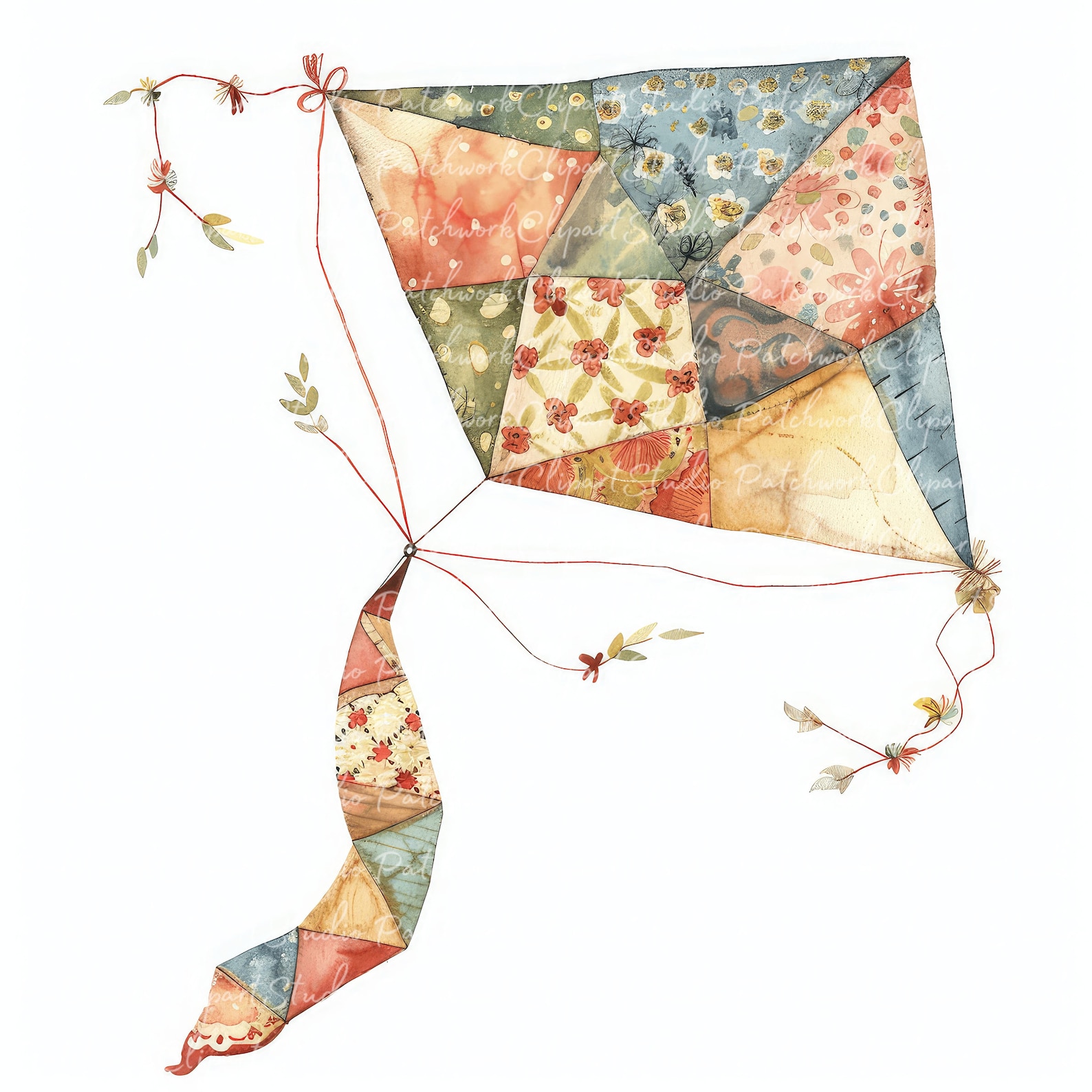 10 Kites Clipart Bundle, PNG & JPG, Printable Patchwork Kite ...