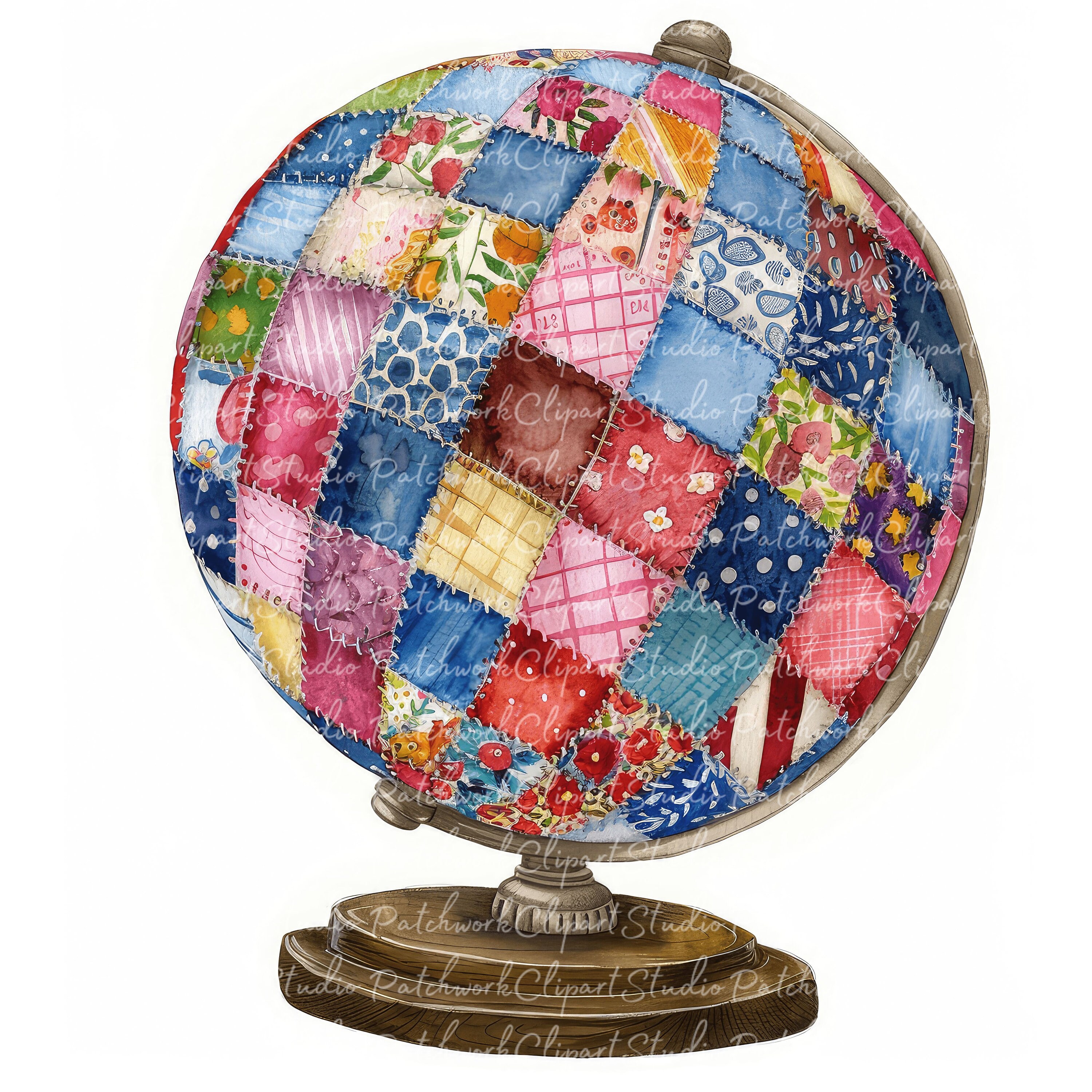 10 Globes Clipart Bundle, PNG & JPG, Printable Patchwork Globe ...