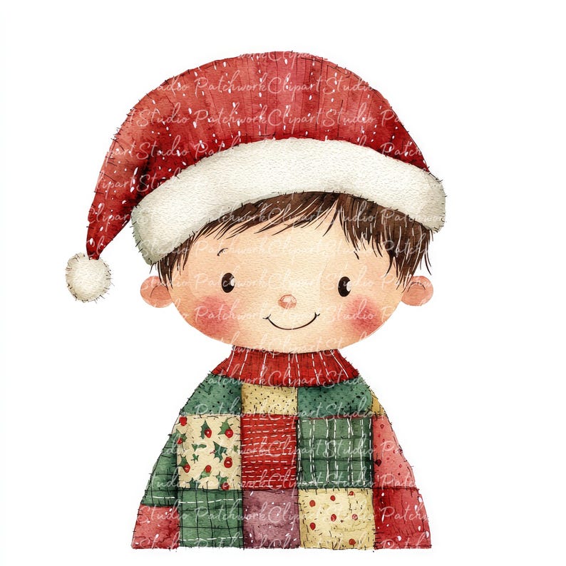 10 Christmas Boy Clipart Bundle, PNG & JPG, Printable Patchwork, XMAS ...