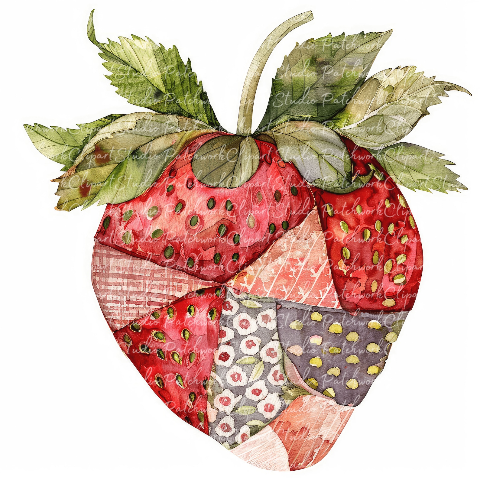 10 Strawberries Clipart Bundle, PNG & JPG, Printable Patchwork Strawberry, Illustrations ...