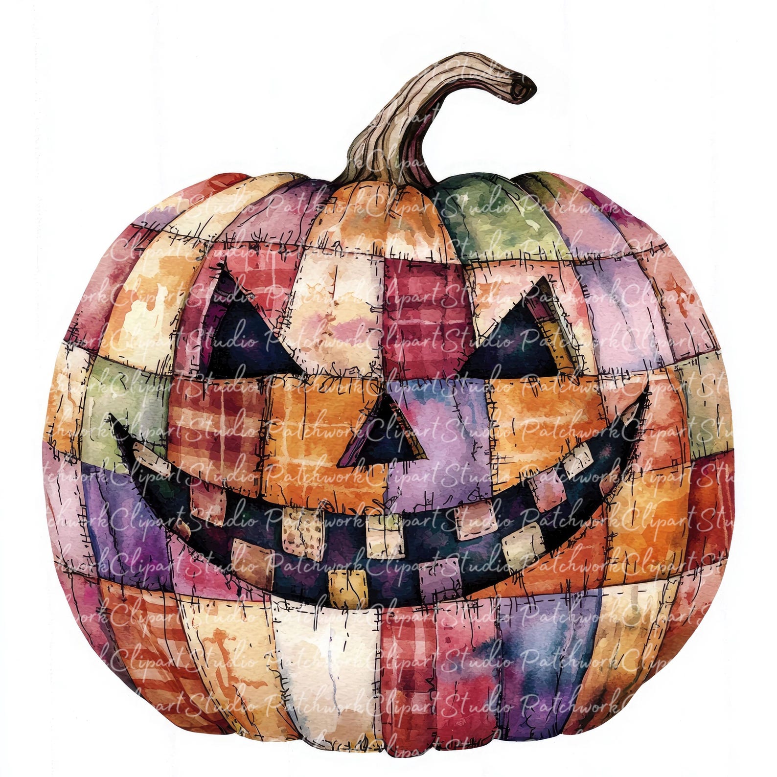 10 Halloween Pumpkin Clipart Bundle, PNG & JPG, Printable Patchwork ...