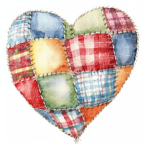 10 Hearts Clipart Bundle, PNG & JPG, Printable Patchwork Heart, Illustrations, Digital Download ...