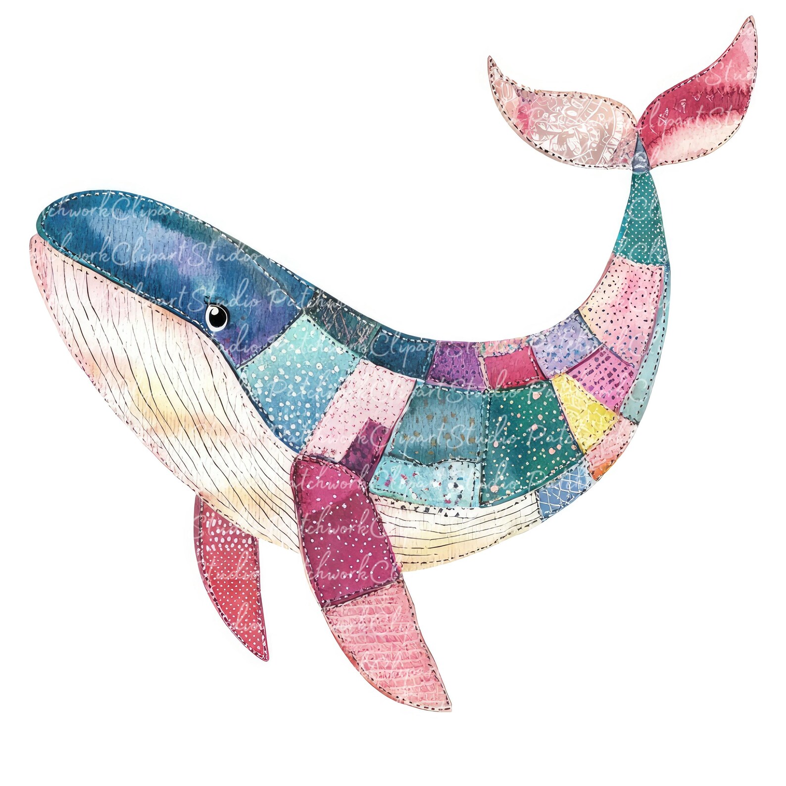 10 Whale Clipart Bundle, PNG & JPG, Printable Patchwork Whale ...