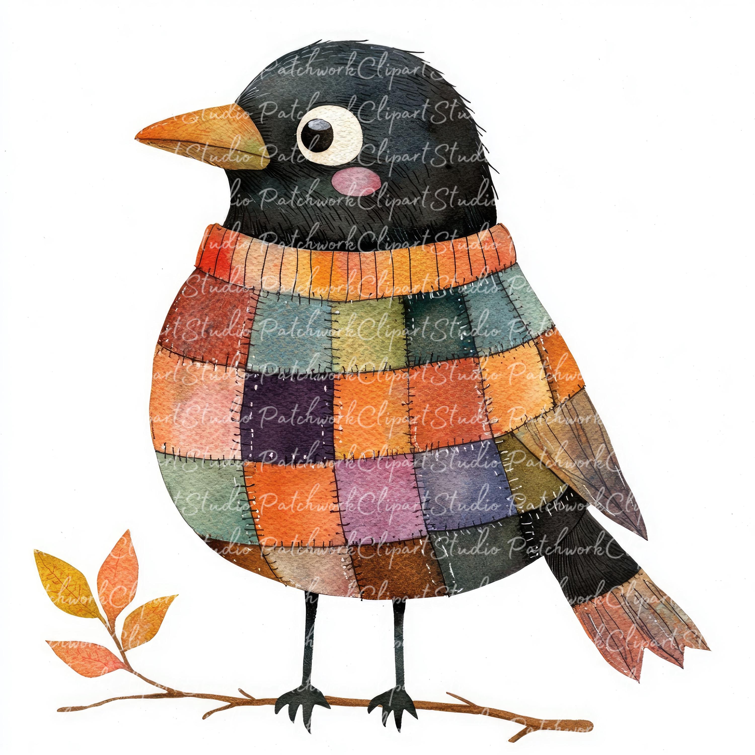 10 Autumn Crow Clipart Bundle, PNG & JPG, Printable Patchwork, Black ...