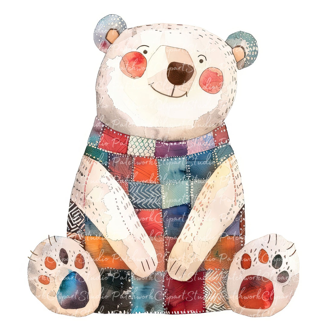 10 Polar Bears Clipart Bundle, PNG & JPG, Printable Patchwork Polar ...