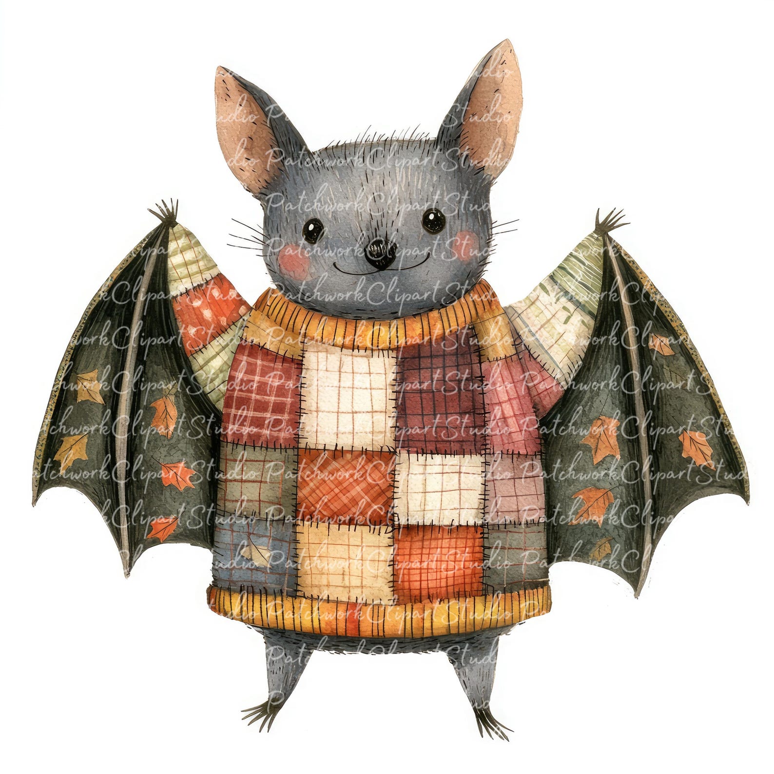 10 Autumn Bat Clipart Bundle, PNG & JPG, Printable Patchwork, Bat in ...