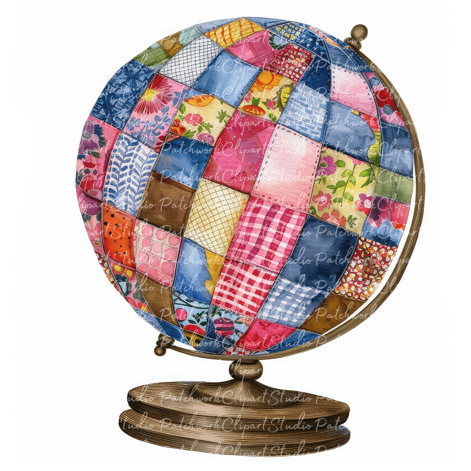 10 Globes Clipart Bundle, PNG & JPG, Printable Patchwork Globe ...
