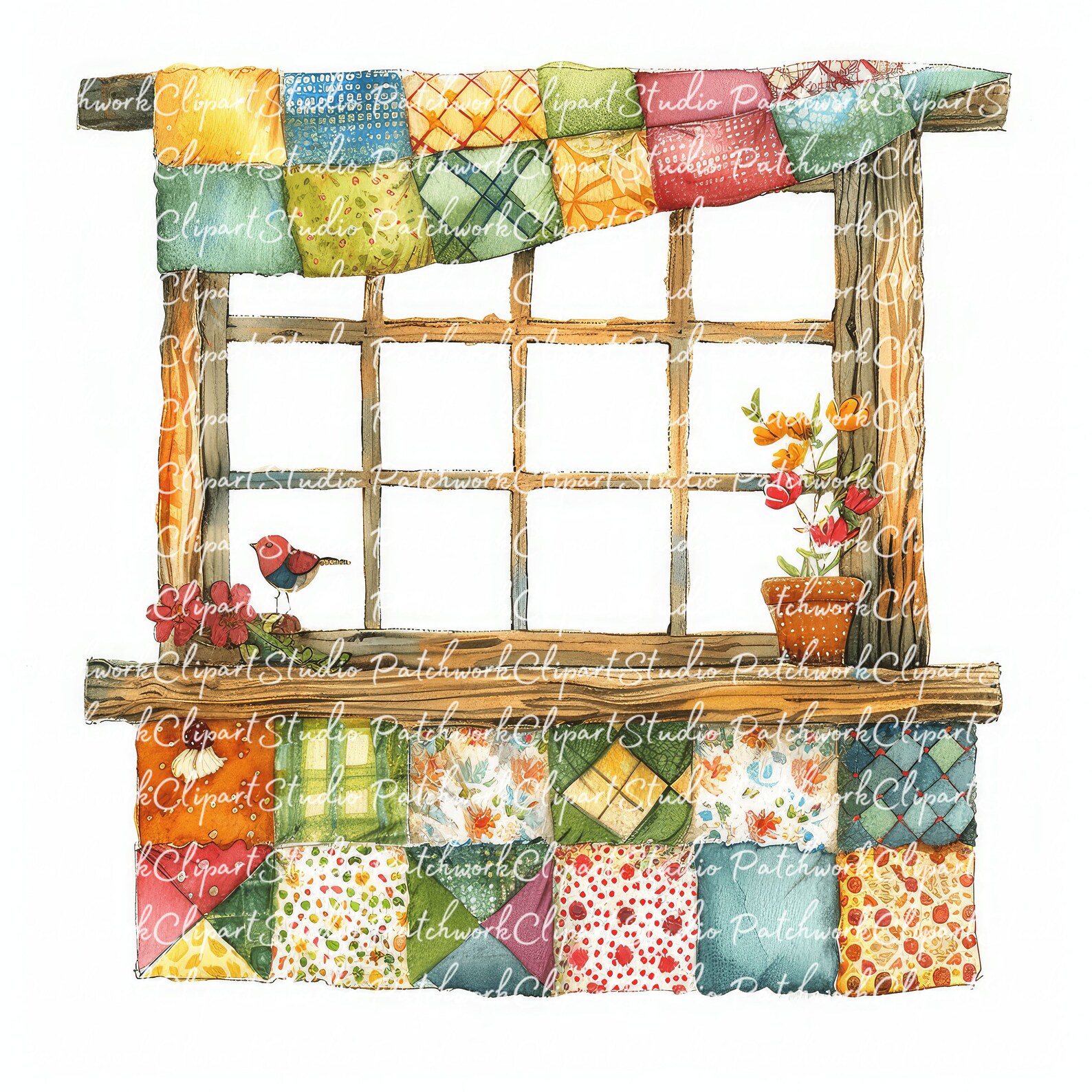 10 Windows Clipart Bundle, PNG & JPG, Printable Patchwork Window ...